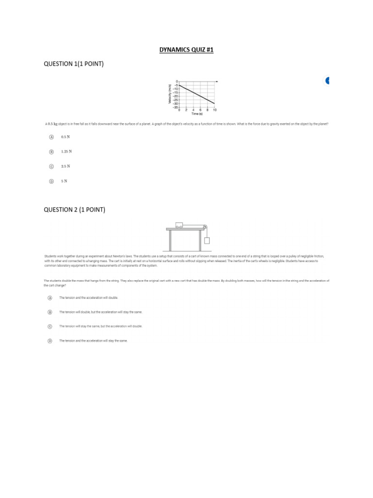Dynamics Quiz Questions and Answers | PDF | Teaching Methods & Materials