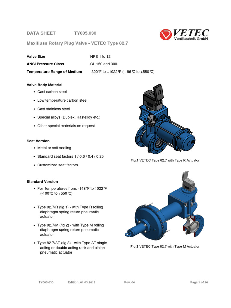 Datasheet Vetec TY005.030 | PDF | Valve | Actuator