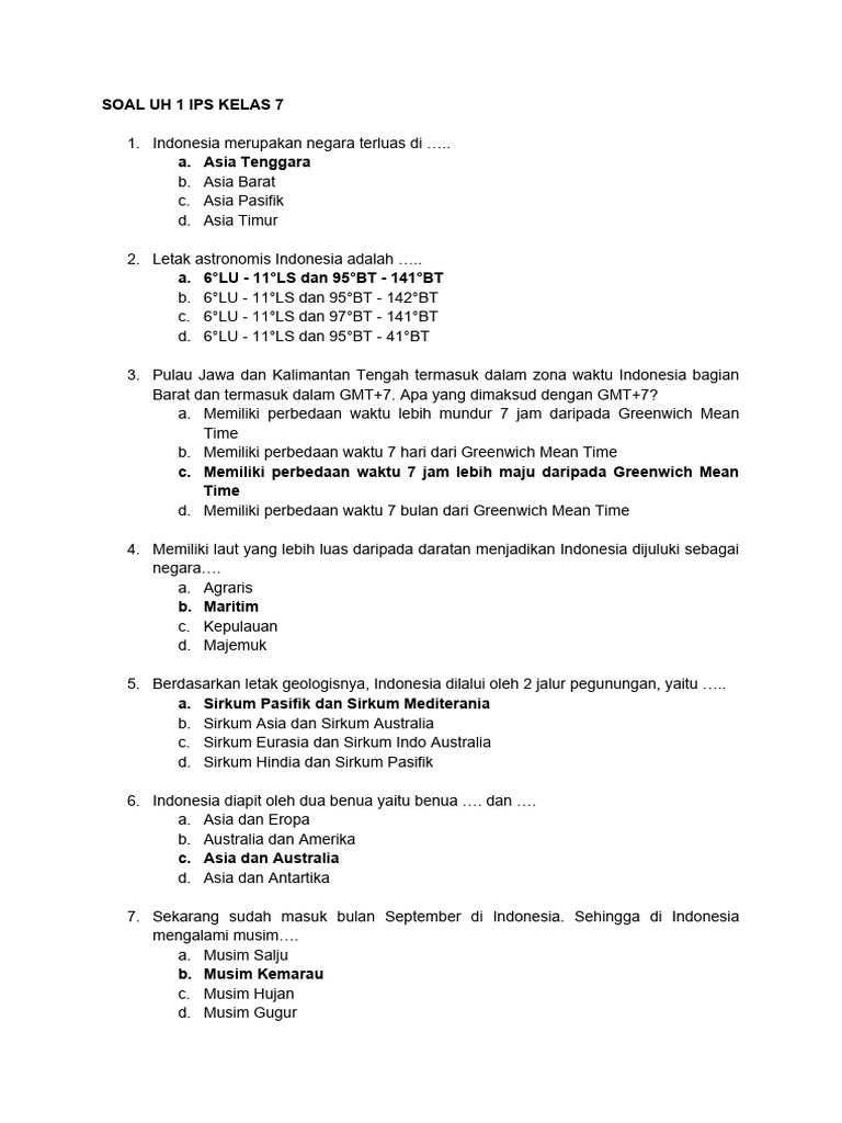 Soal Uh Ips Kelas 7 | PDF