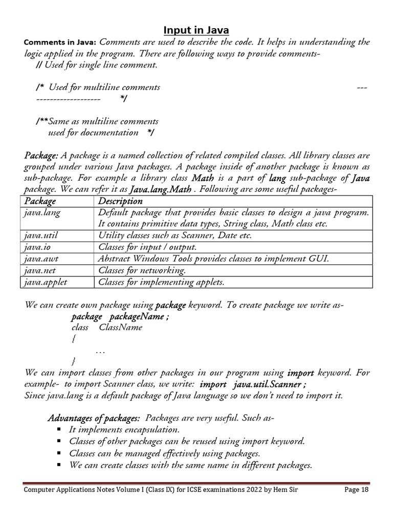 Computer Application IX InputInJava | PDF | Java (Programming Language ...