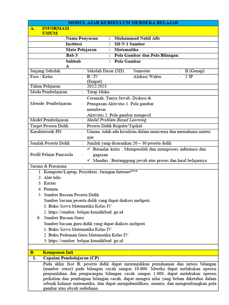 Contoh Micro Teaching SD Matematika | PDF | Karier & Perkembangan | Seni