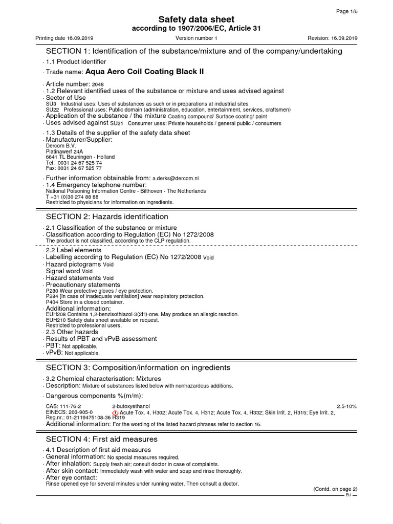 SDS 2048 Coil Coating Black II EU | PDF | Occupational Safety And ...