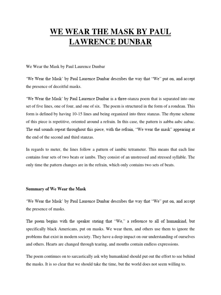 We Wear The Mask | PDF | Language Arts & Discipline | Poetry