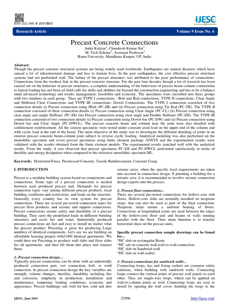.Precast Concrete Connections | PDF | Concrete | Precast Concrete