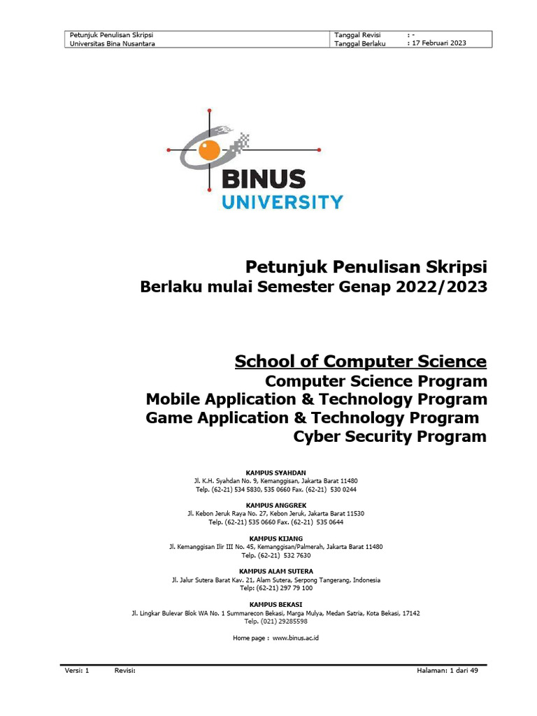 Panduan Skripsi BINUS | PDF