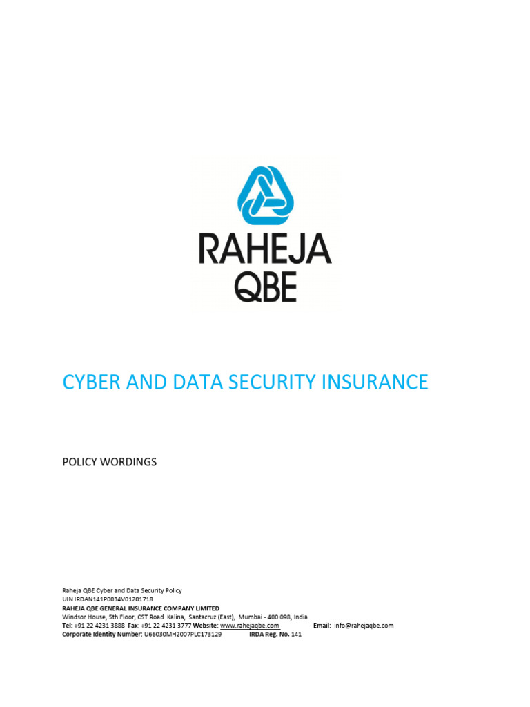 Cyber and Data Security Policy Wordings - Revised Final Version | PDF ...