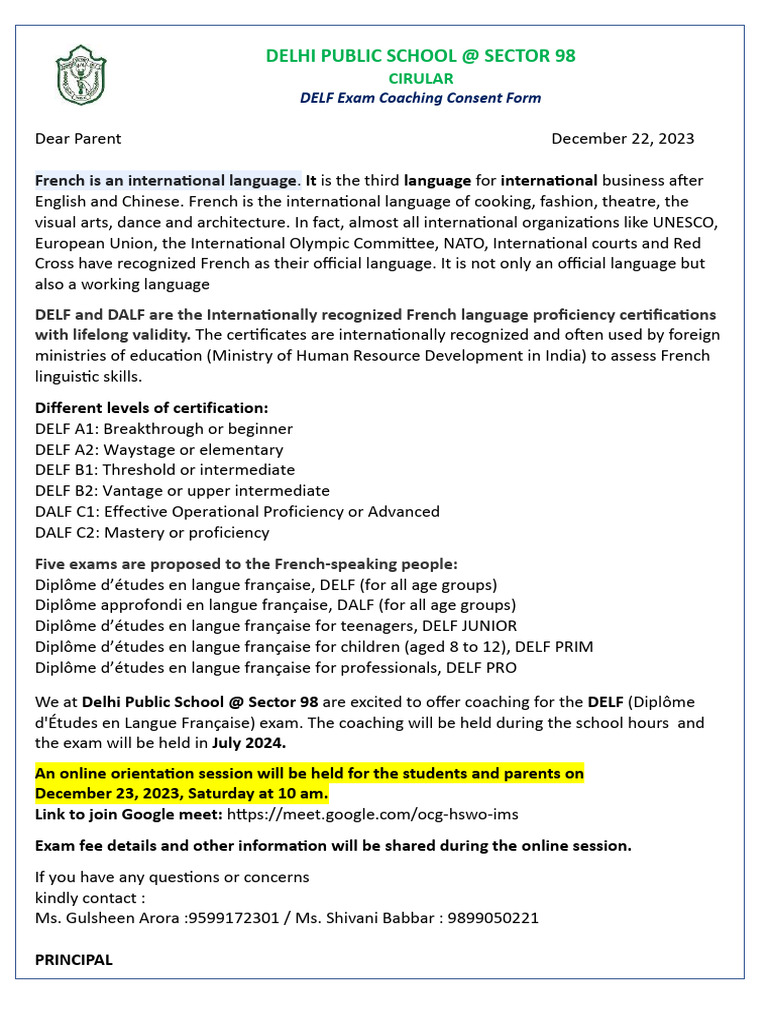 Delf Exam 2023-24 | PDF | Language Arts & Discipline