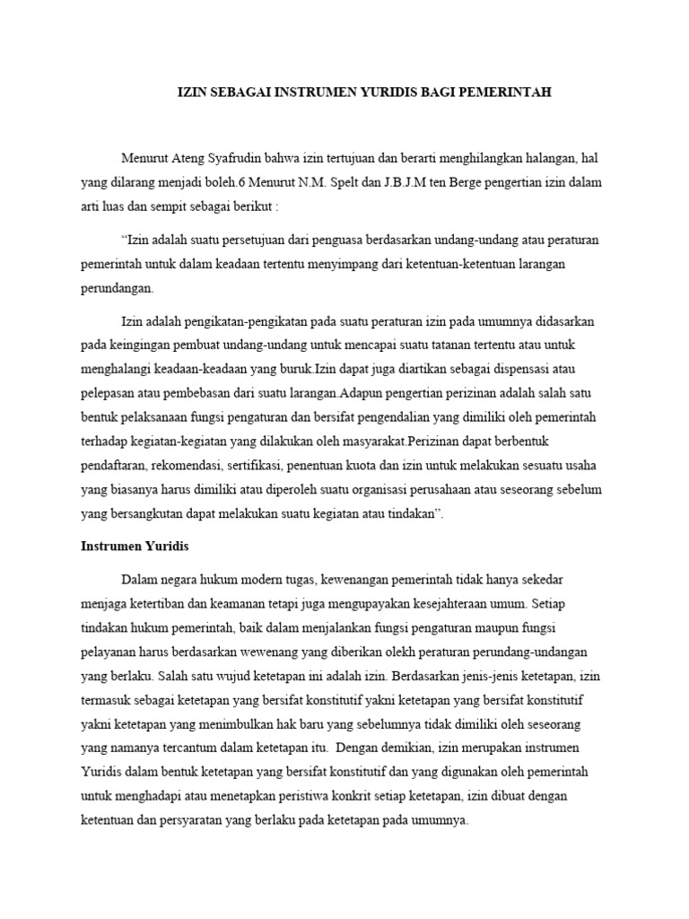 Izin Sebagai Instrumen Yuridis Bagi Pemerintah | PDF