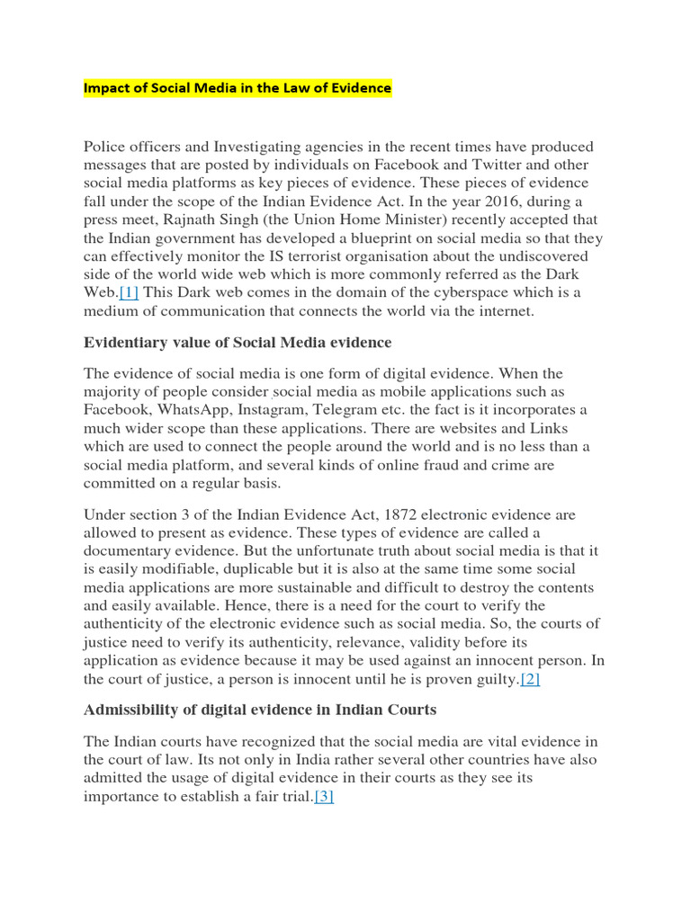 Social Media's Role in Indian Evidence Law | PDF | Social Media ...