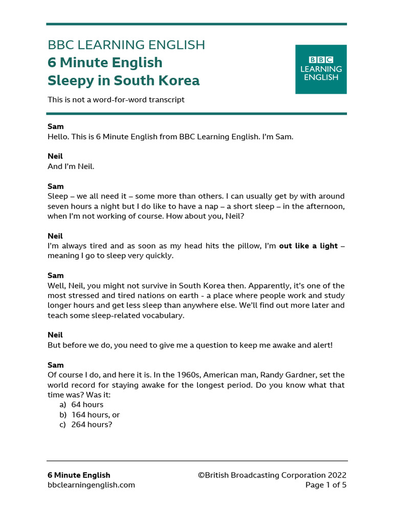 6min English Sleepy | PDF | Insomnia | Sleep