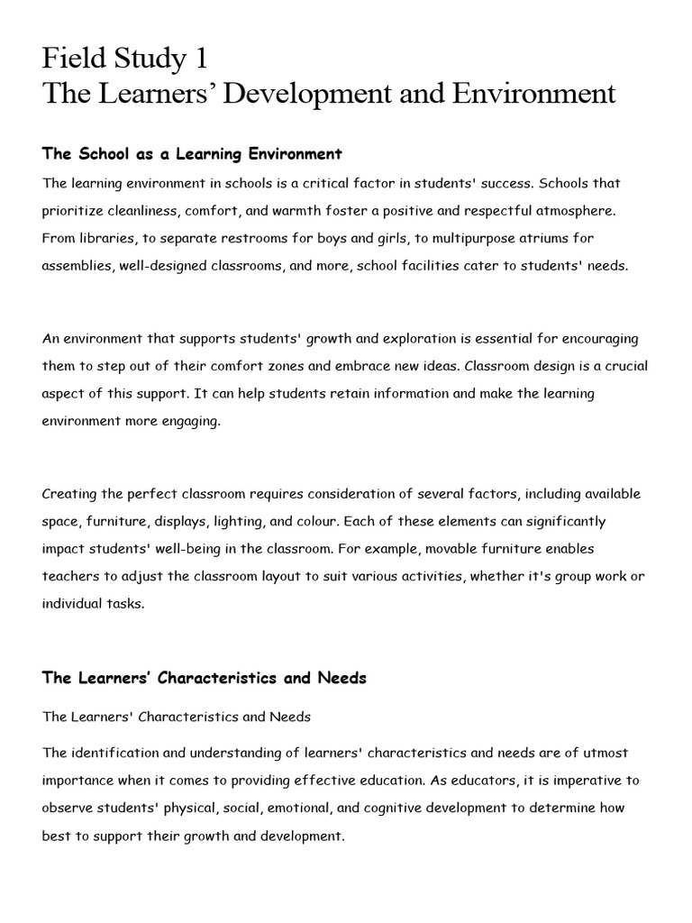 Field Study 1 | PDF | Classroom Management | Learning