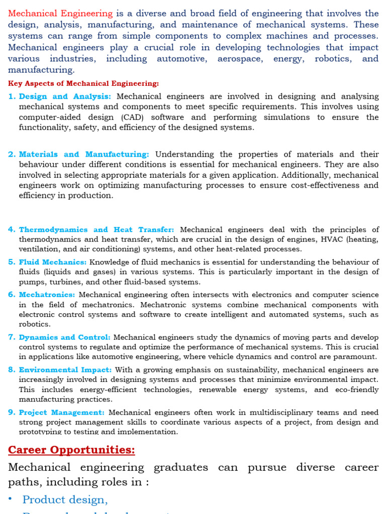 Mechanical Engineering Overview | PDF | Technology & Engineering