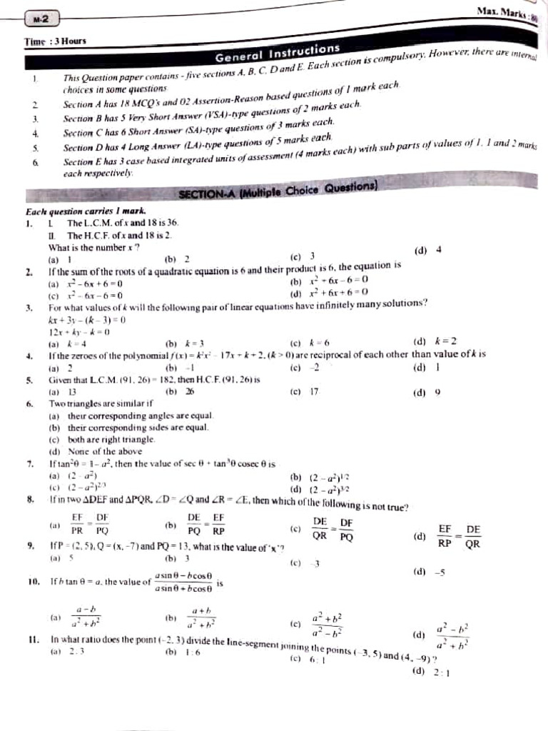 Class - 10 Sample Paper | PDF | Mathematical Objects | Elementary Mathematics