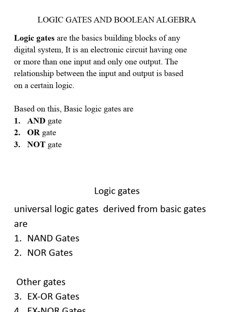 Lecture 03 Logic Gate and Boolean Algebra | PDF Lecture 03 Logic Gate and Boolean Algebra | PDF