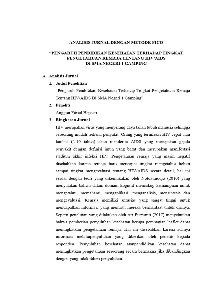 Analisis Jurnal Dengan Metode Pico Remaja | PDF | Pengembangan Diri ...