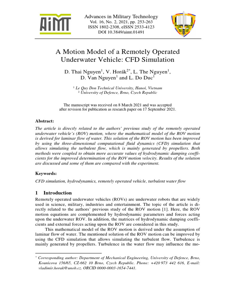A Motion Model of A Remotely Operated Underwater Vehicle CFD Simulation | PDF | Fluid Dynamics ...