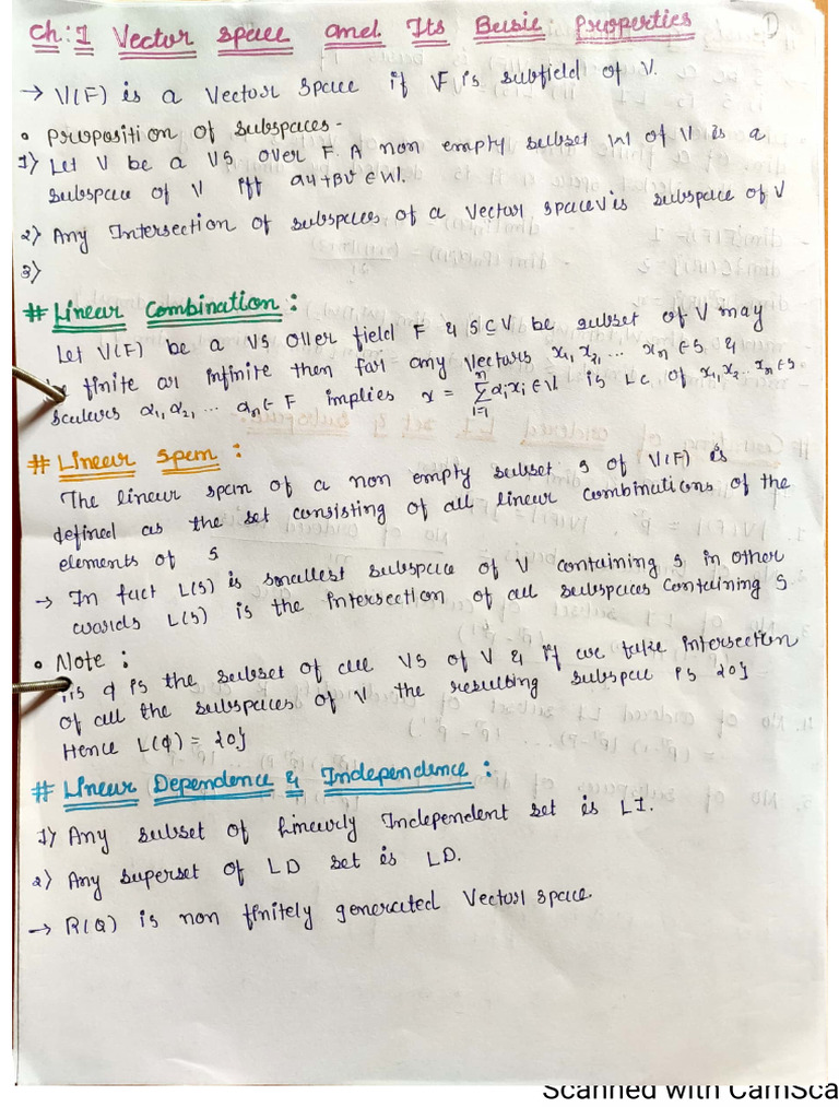 Linear Algebra Short Notes | PDF