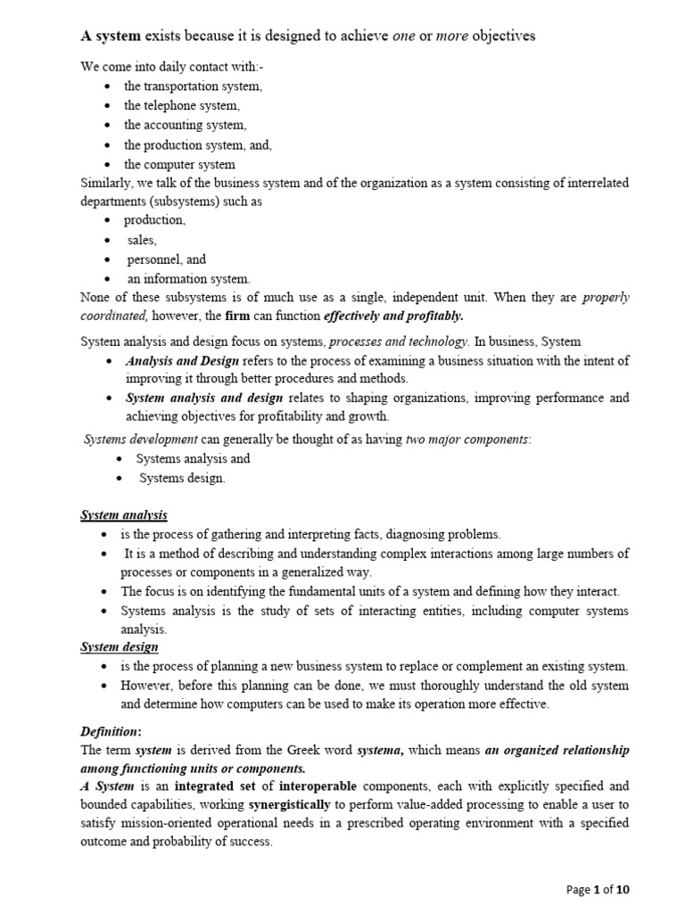 A System Exists Because It Is Designed To Achieve One or More Objectives | PDF | System ...