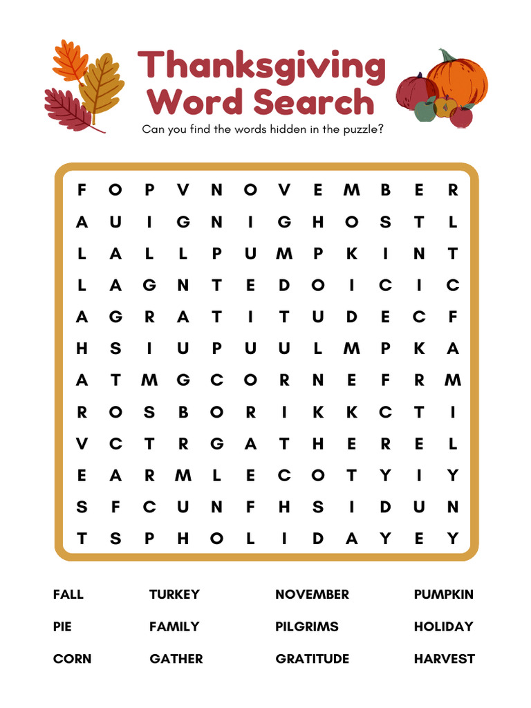Thanksgiving Word Search Puzzle | PDF | Language Arts & Discipline