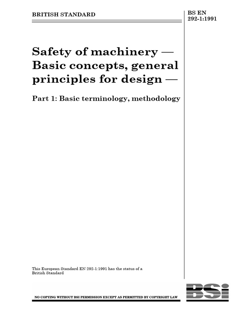 BS EN 292-1991 Safety of Machinery | PDF | Hazards | Radiation