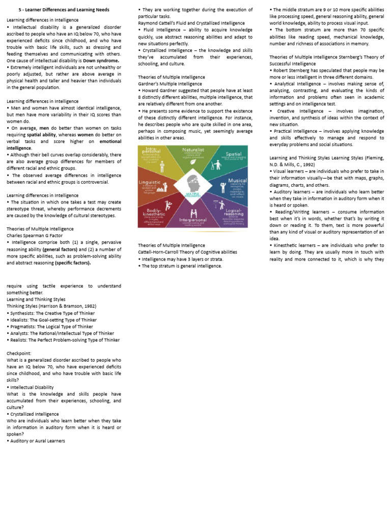 Learner Differences and Learning Needs | PDF | Intelligence | Learning Disability