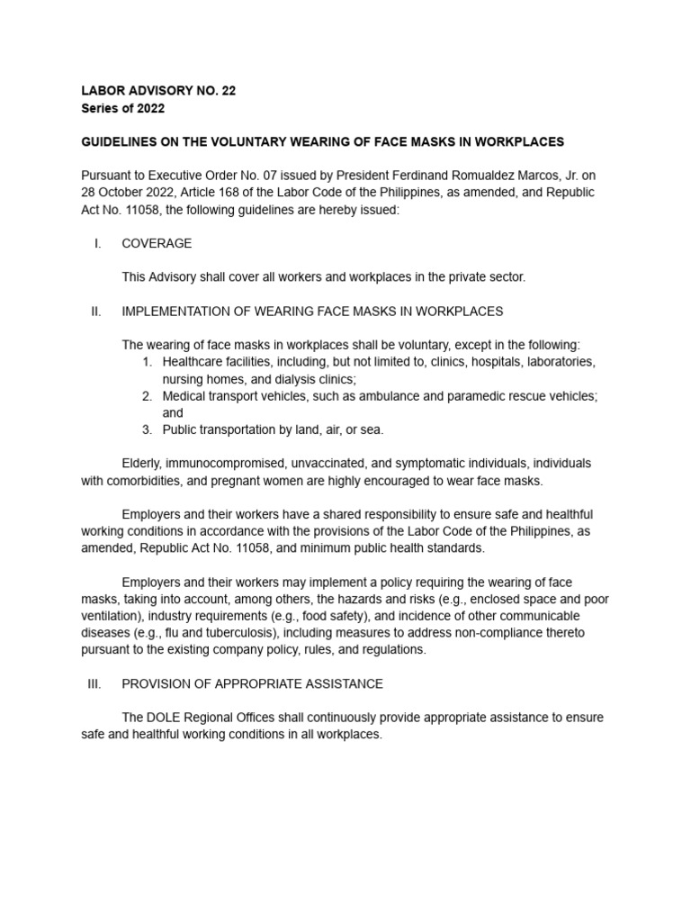 Face Mask Guidelines for Workplaces | PDF