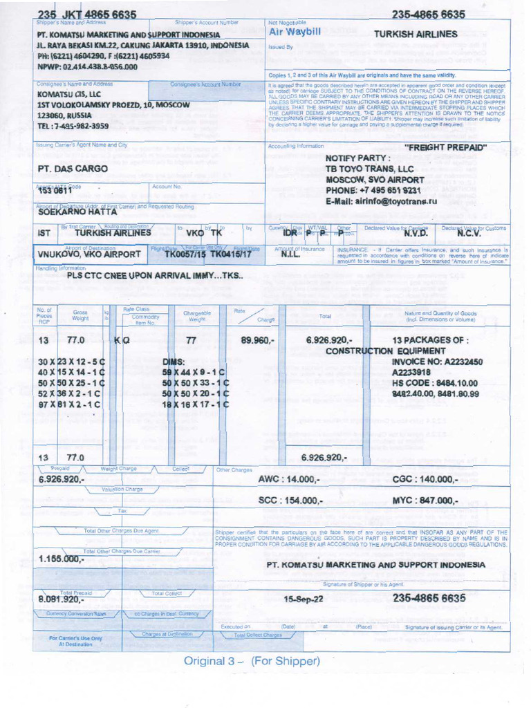 048 Final Mawb (23548656635) PT Komatsu | PDF