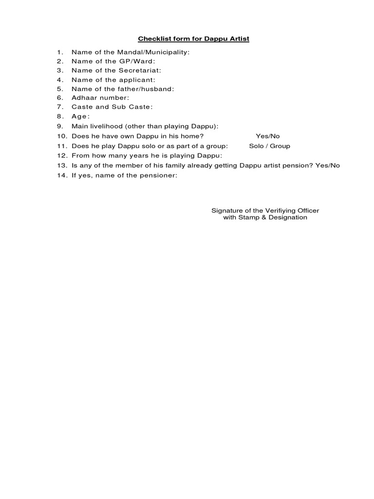Dappu Artist Verification Checklist | PDF