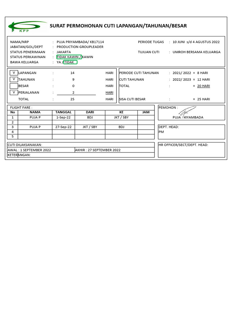 Form Cuti Baru | PDF