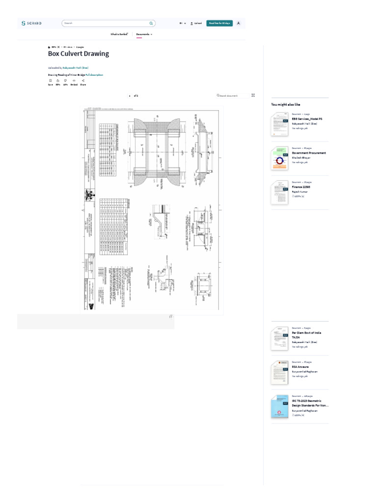 WWW Scribd Com Document 539845869 Box Culvert Drawing | PDF
