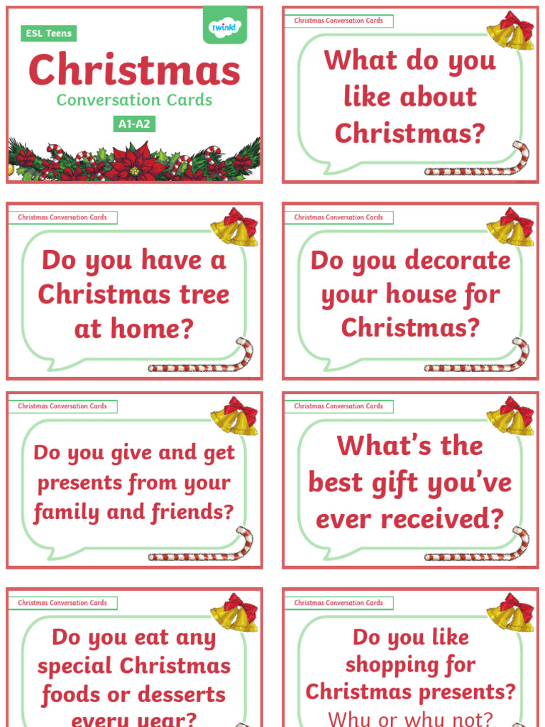 Christmas Conversation Cards for ESL Teens | PDF | English As A Second ...