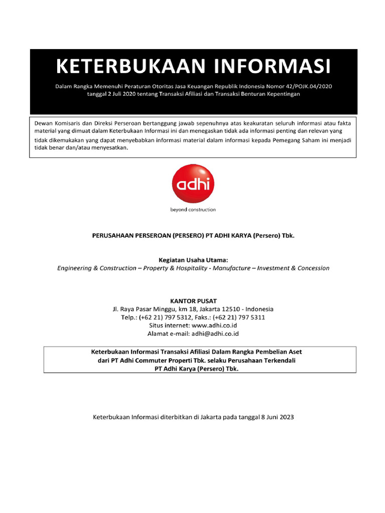 Ringkasan Transaksi Afiliasi Pembelian Gedung MTH | PDF