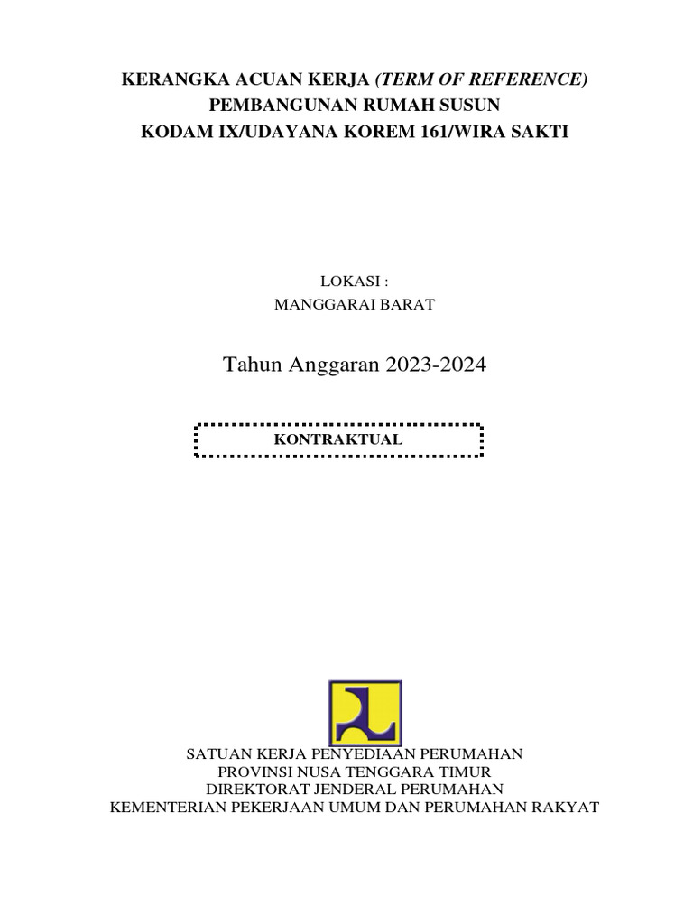 Kak Pembangunan Rumah Susun Kodam Ix Udayana Korem 161 Wirasakti | PDF