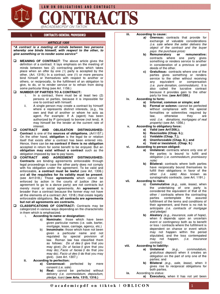 Academic PDF Contracts Transes Oblicon | PDF | Legal Liability | Creditor