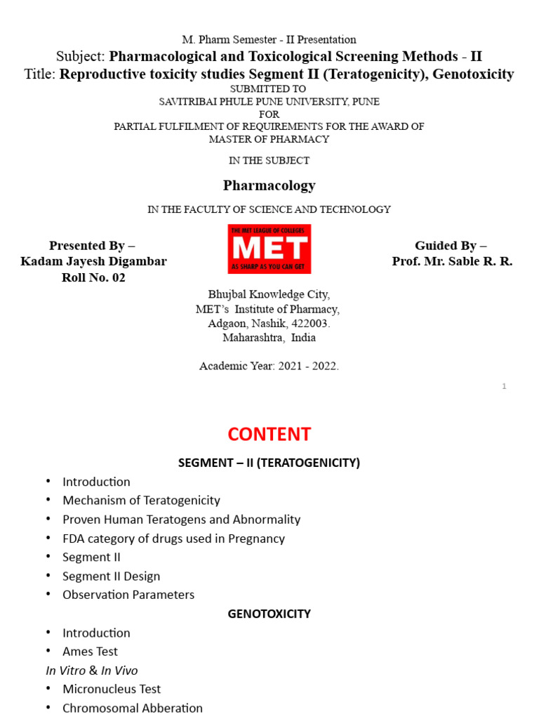 RollNo - 02 PTSM - II Teratogenicity & Genotoxicity | PDF | Biology | Biochemistry
