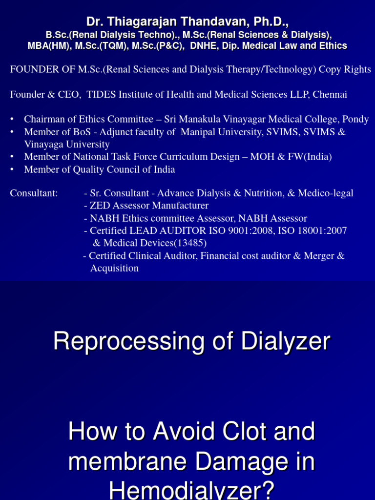 Dialyzer Priming and Reprocessing Guide | PDF | Hemodialysis | Clinical ...
