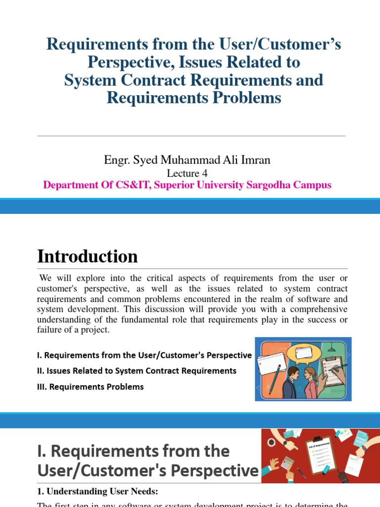 Requirements From The User/Customer's Perspective, Issues Related To System Contract ...