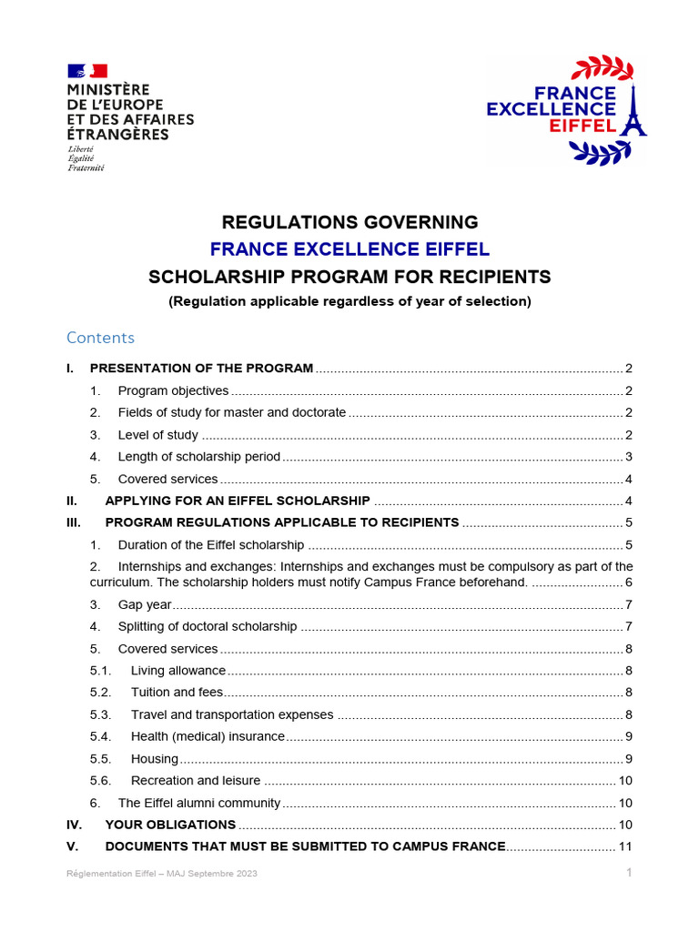 Eng Regulations Eiffel Scholarship Program 2024 | PDF