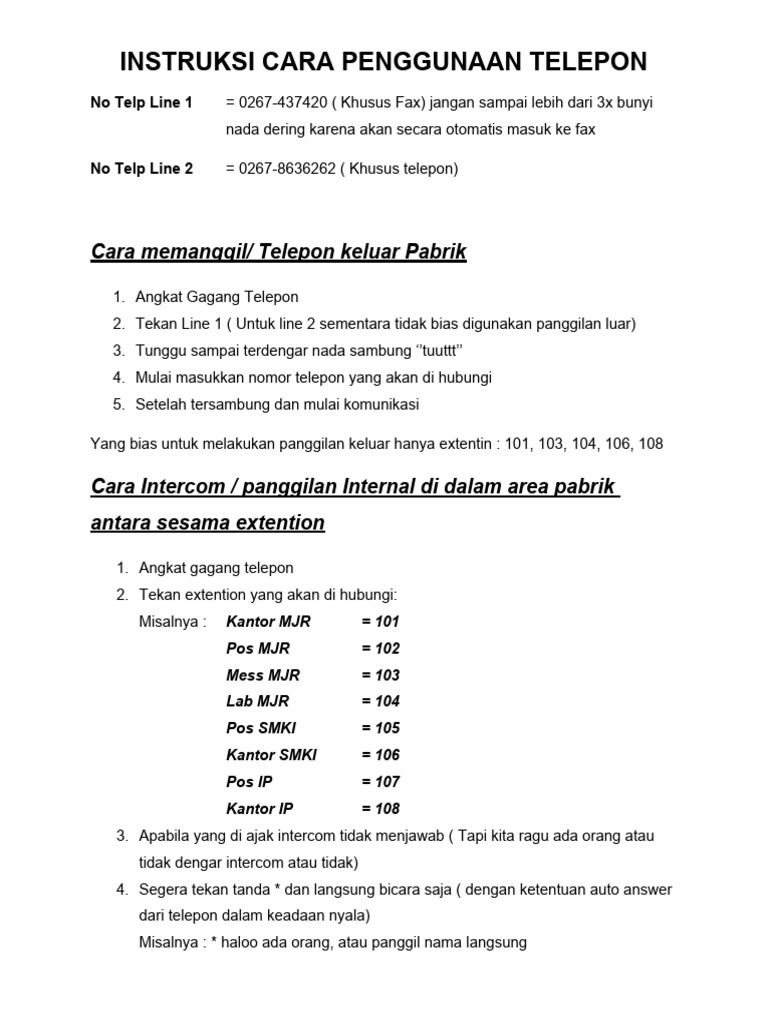 Instruksi Cara Penggunaan Telepon | PDF