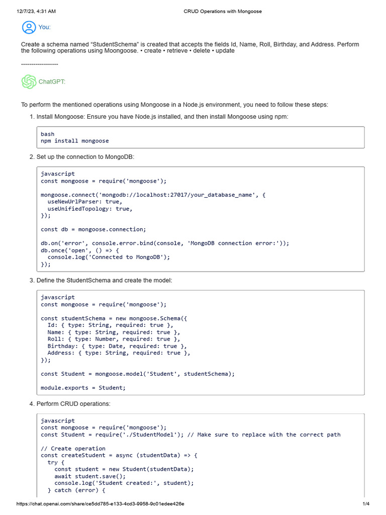 CRUD Operations With Mongoose | PDF