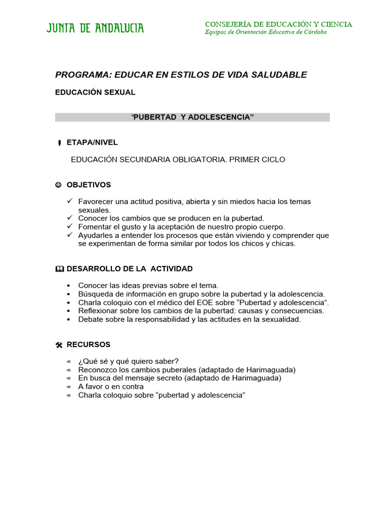 Evs Sex 1ºeso Pubertad Pdf Adolescencia Pubertad