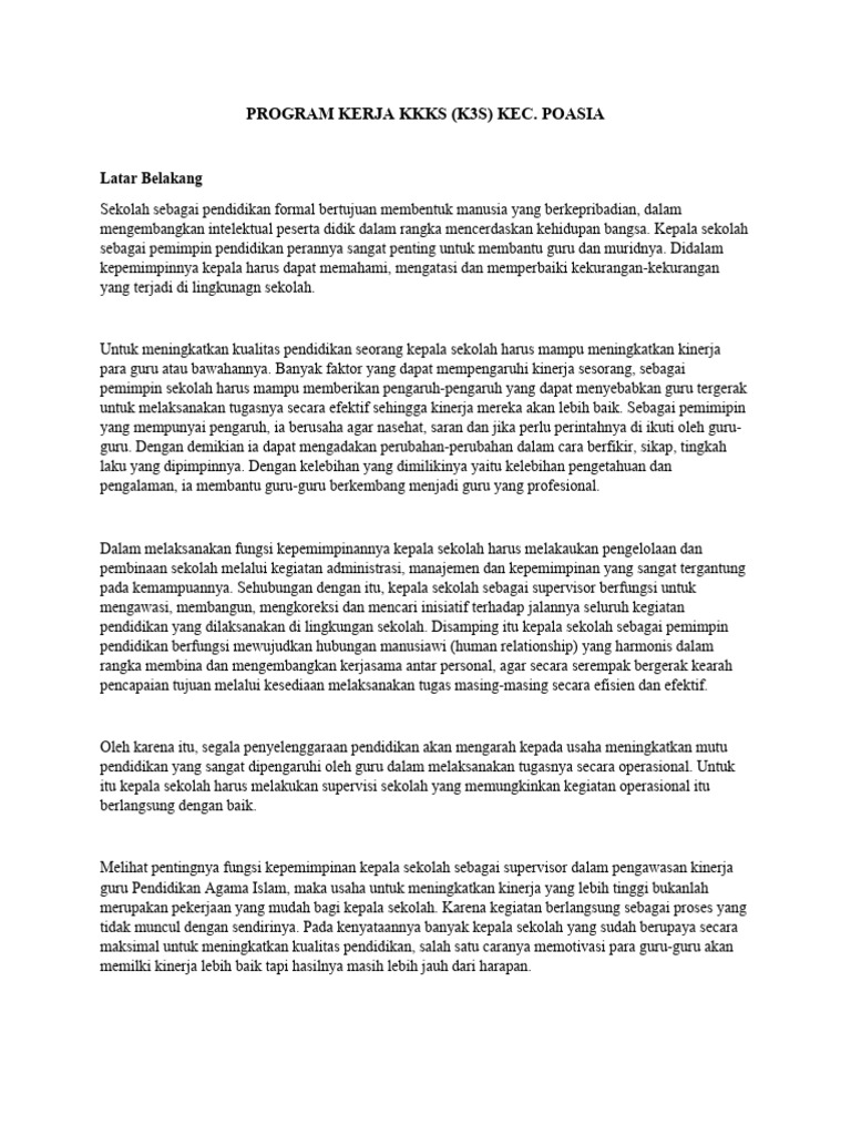 Program Kerja KKKS Kec. Poasia | PDF