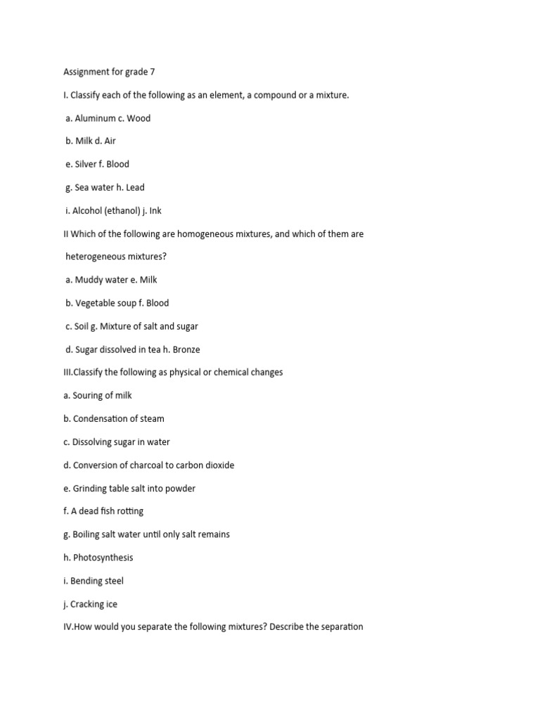 Grade 7 Science: Elements & Mixtures | PDF | Cooking, Food & Wine ...