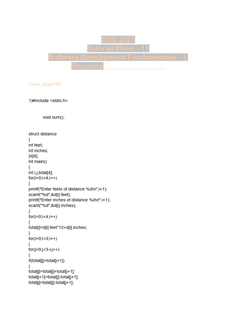 ODD 2021 Tutorial Sheet - 11 Software Development Fundamentals - I Structure | PDF | Computer ...