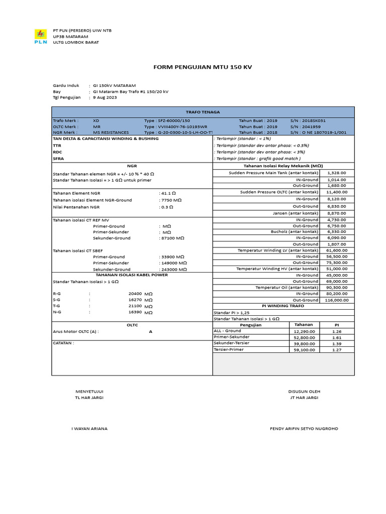 150kV Transformer Test Report | PDF