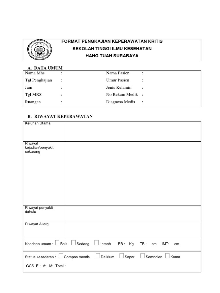 Format Pengkajian Keperawatan Kritis | PDF