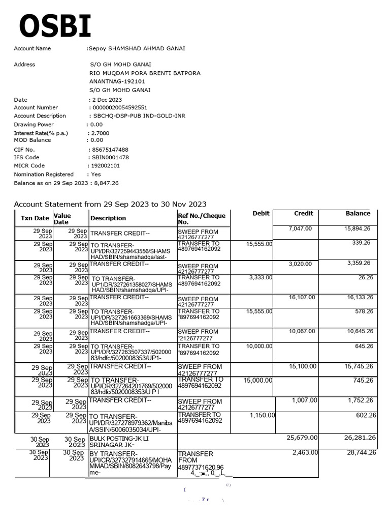 Bank Statement2023 12 02 15 56 04 7980 | PDF | Debit Card | Payments