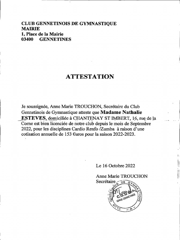 Attestation Sport Nath | PDF