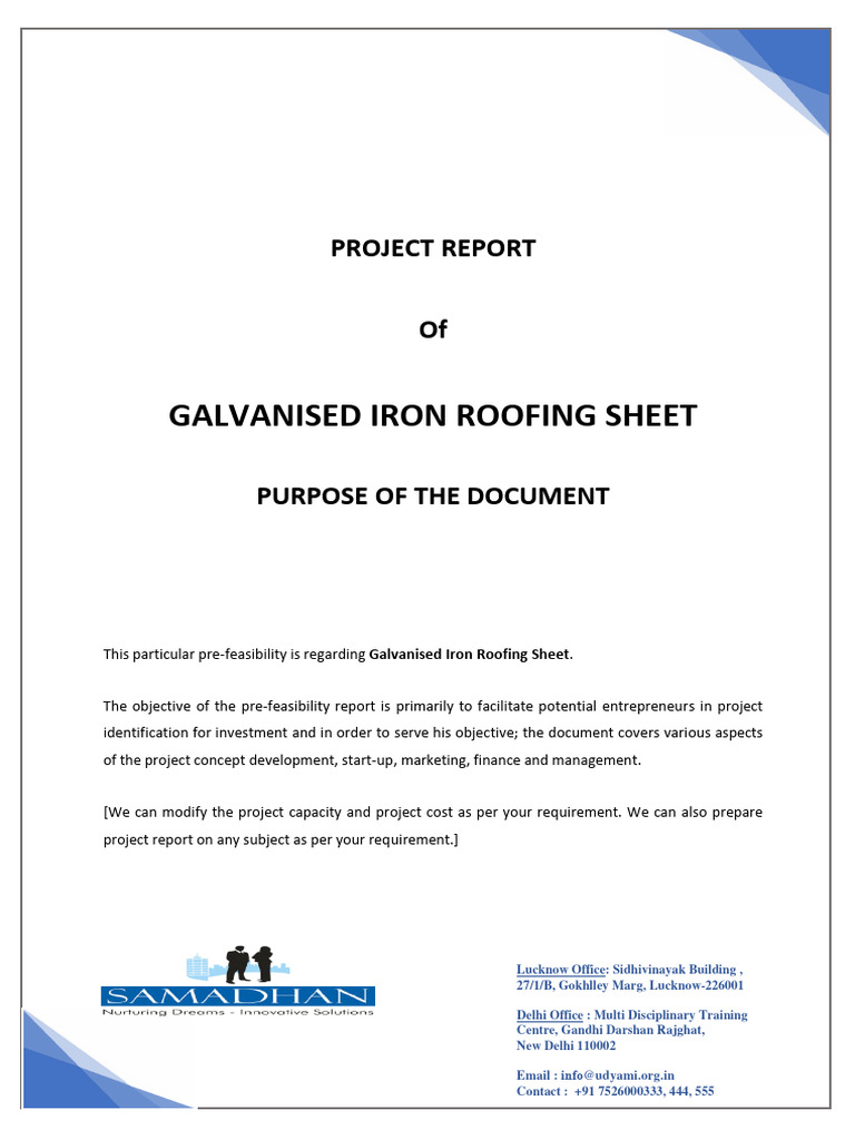 Galvanized Iron Roofing Sheet Project Report | PDF | Sheet Metal | Steel