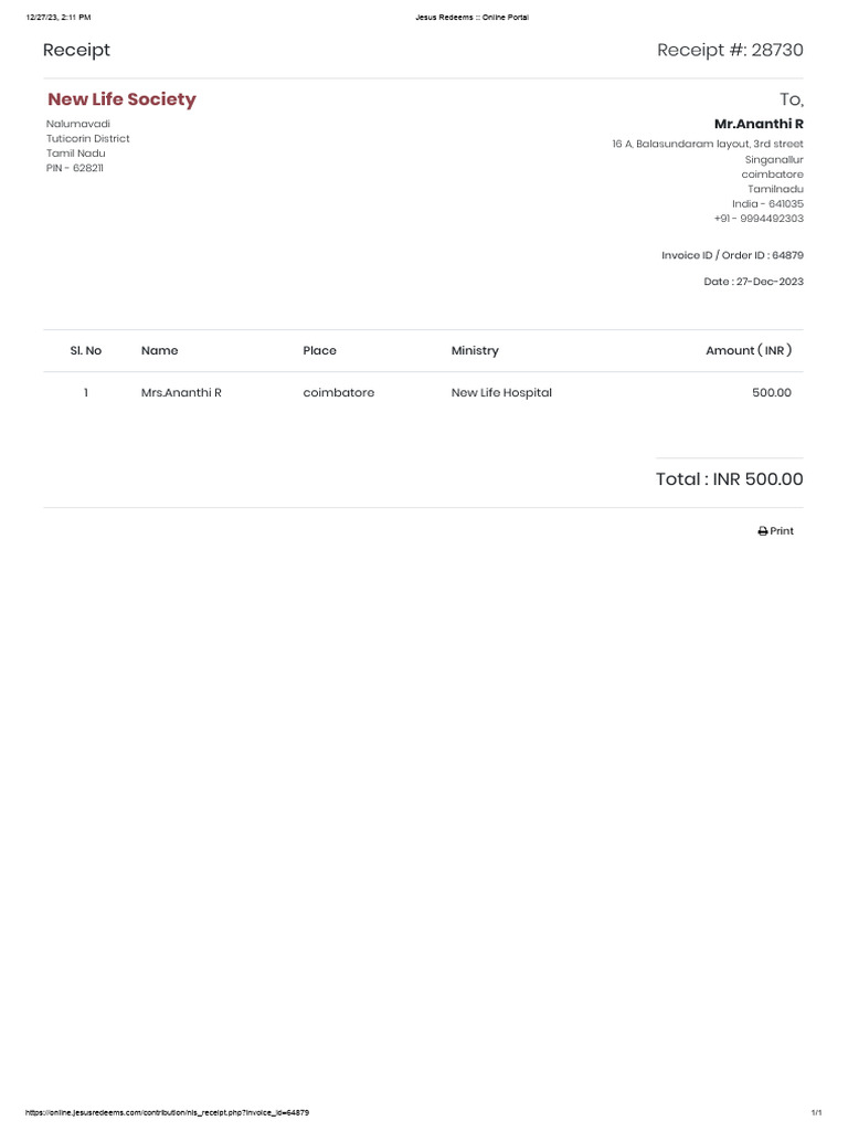 Jesus Redeems Donation Receipt | PDF | Business Documents | Accounting